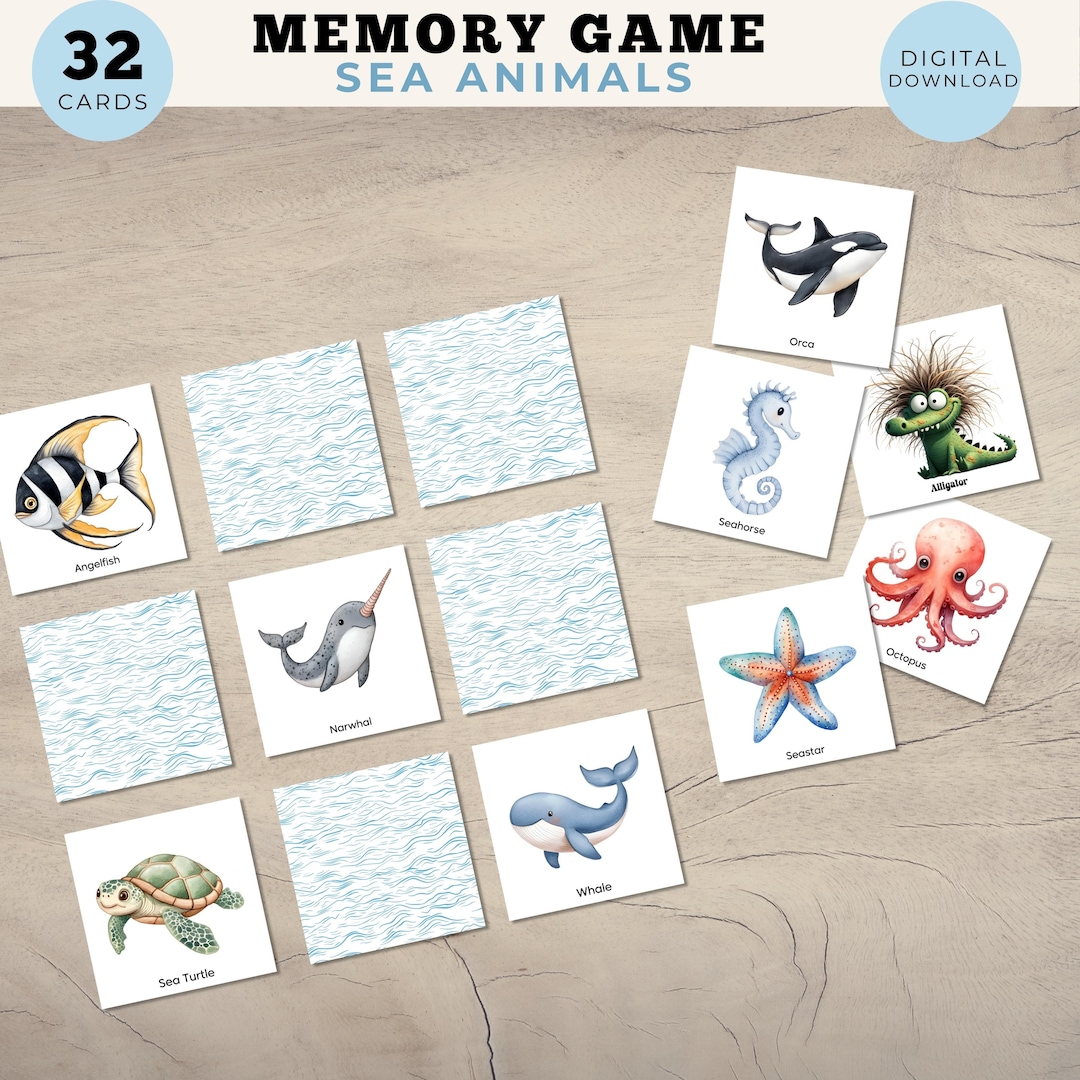 Printable Memory Game, Sea Animals With Names, Kids’ Matching Game ...