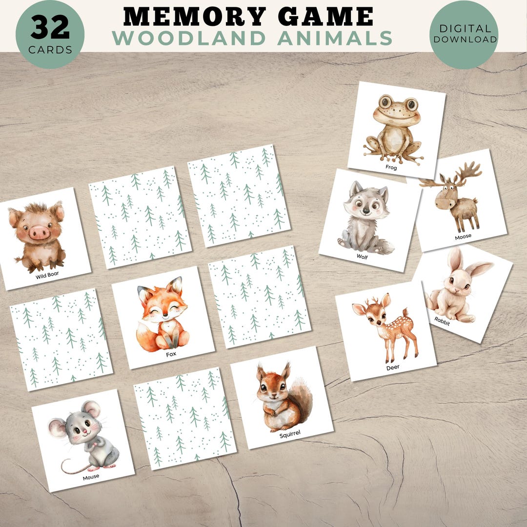 Printable Memory Game, Woodland Animals With Names, Kids’ Matching Game ...