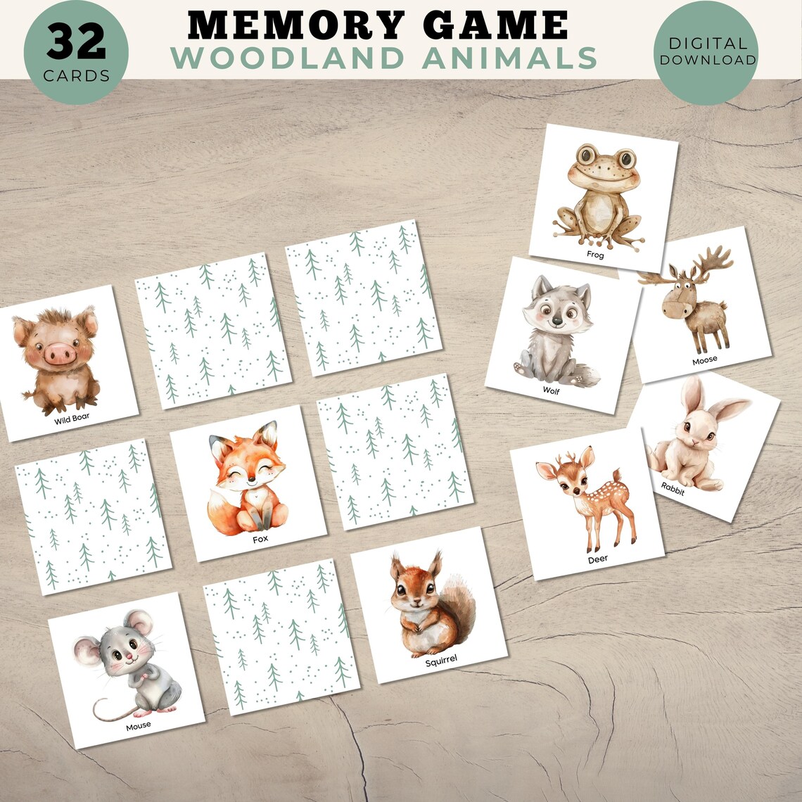 Printable Memory Game, Woodland Animals With Names, Kids’ Matching Game ...