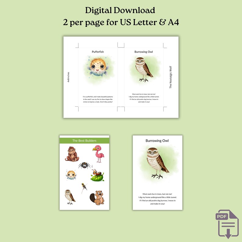 Animal Fun Fact Cards for Kids, 'the Best Builder', 8 Printable ...