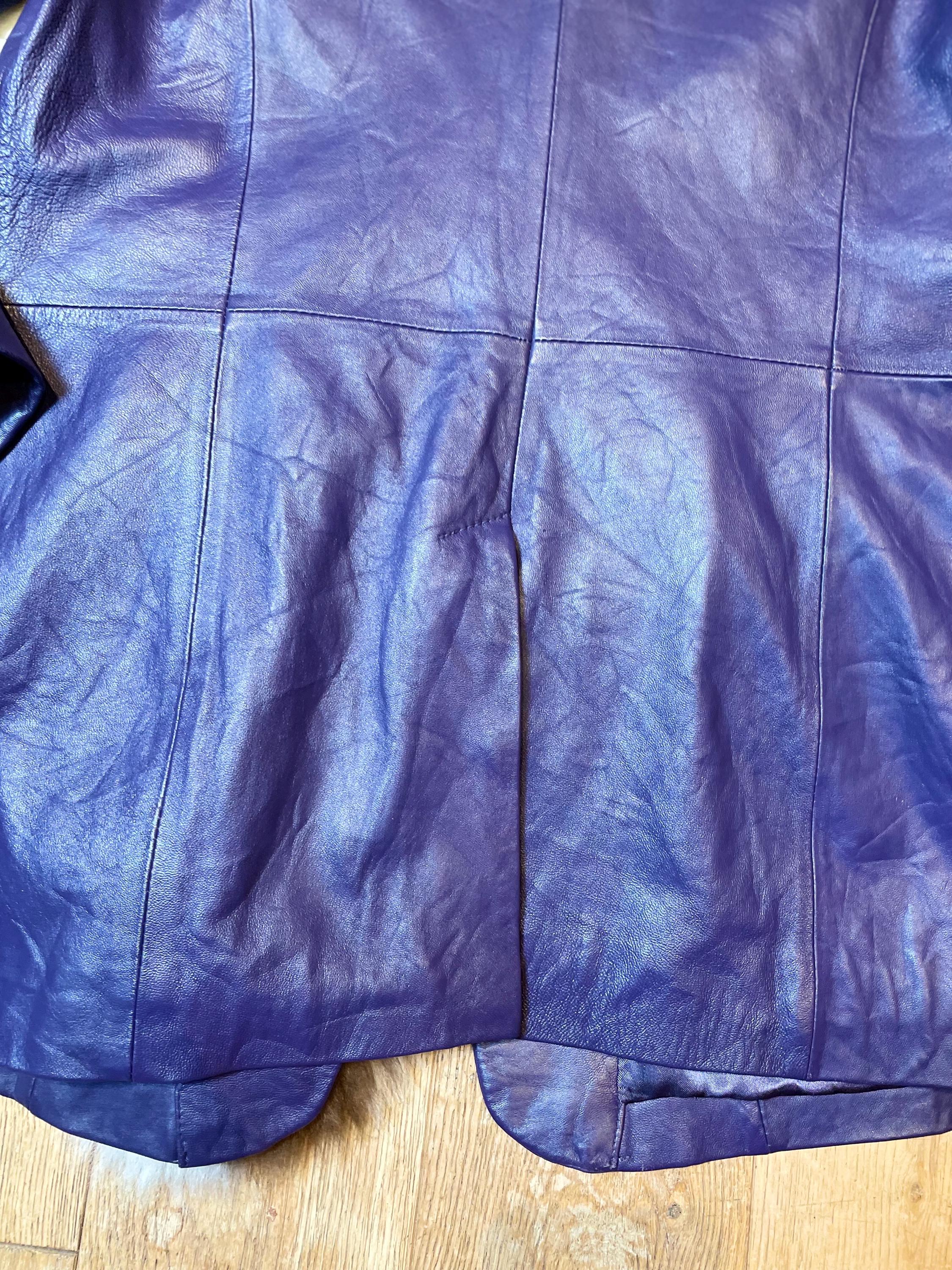 Vintage Leather Jacket Purple Leather Jacket Leather Blazer Retro ...