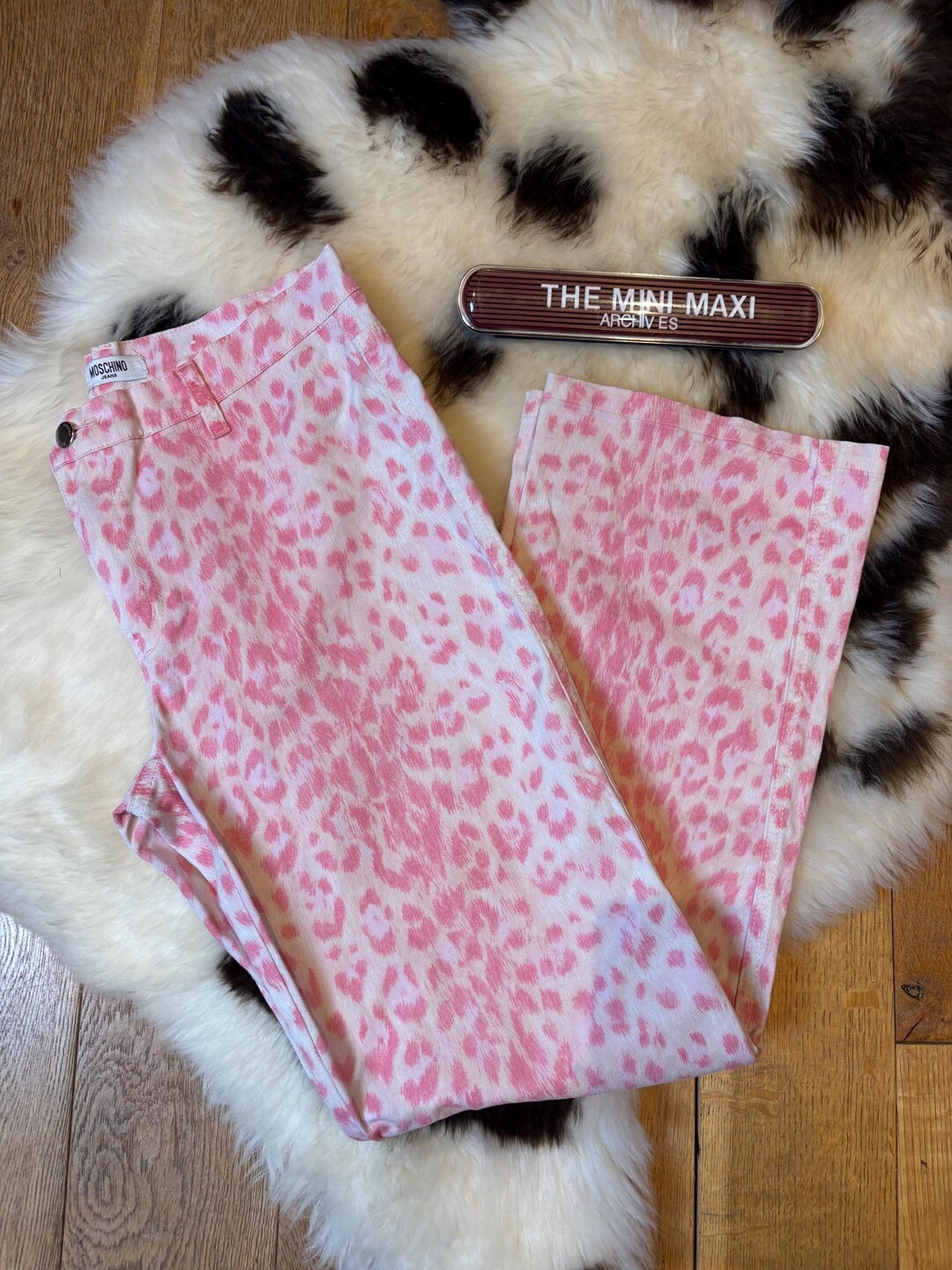 Vintage Moschino Leopard Print Jeans - Moschino Pants - Moschino Pink ...