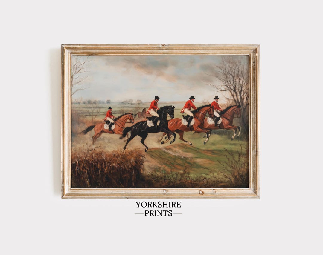 Vintage Fox Hunting Wall Art Print, Riders in Red Coats on Horses ...