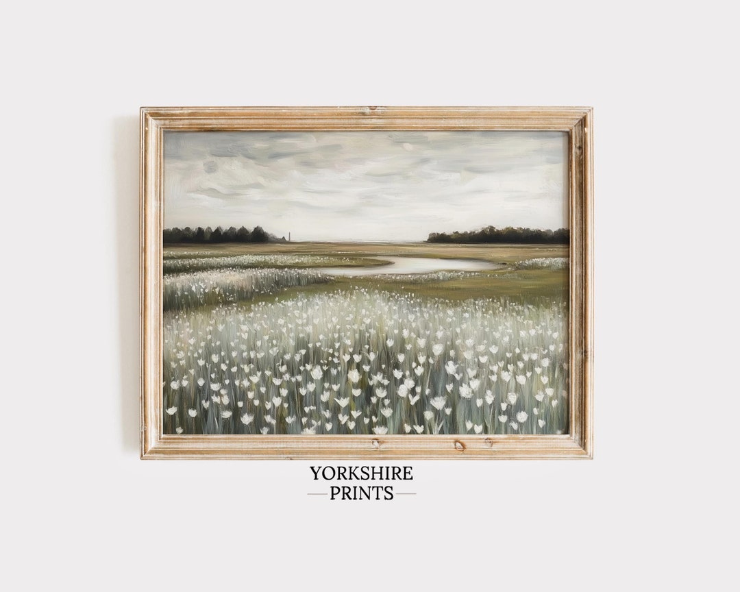 Vintage Farmhouse Wildflower Field Print: Rustic Spring Landscape ...