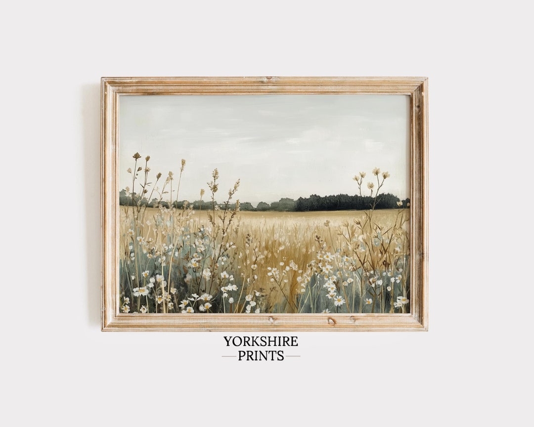 Vintage Wildflower Field Painting, Cottagecore Landscape Print, Spring ...
