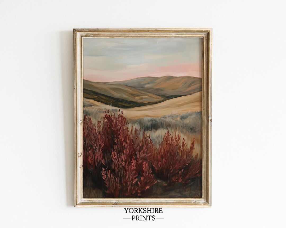 Moody Landscape Print Vintage PRINTABLE Wall Art Maroon Wildflower ...