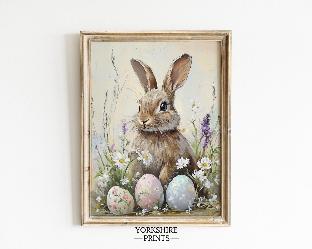 Vintage Easter Bunny Print, Rabbit With Eggs, Nursery Wall Art Digital ...