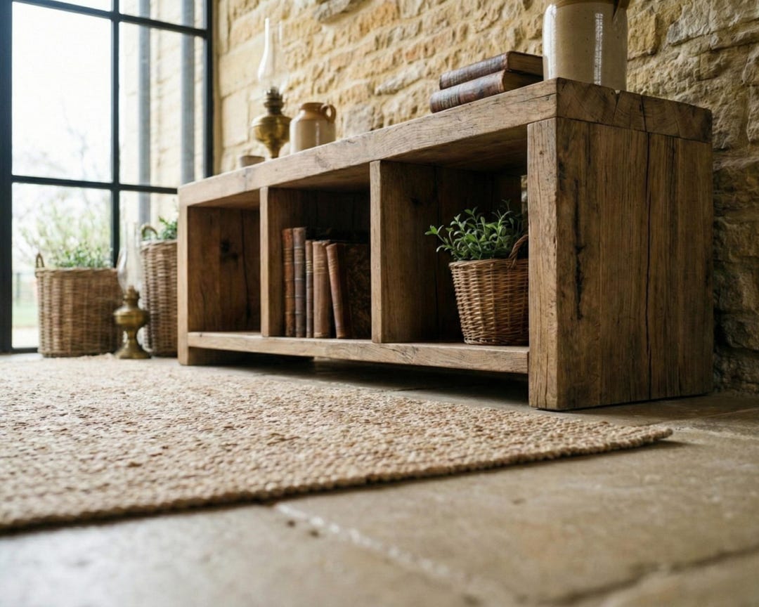 Handmade Rustic Entryway Bench With Storage, Open Storage Bookshelf ...