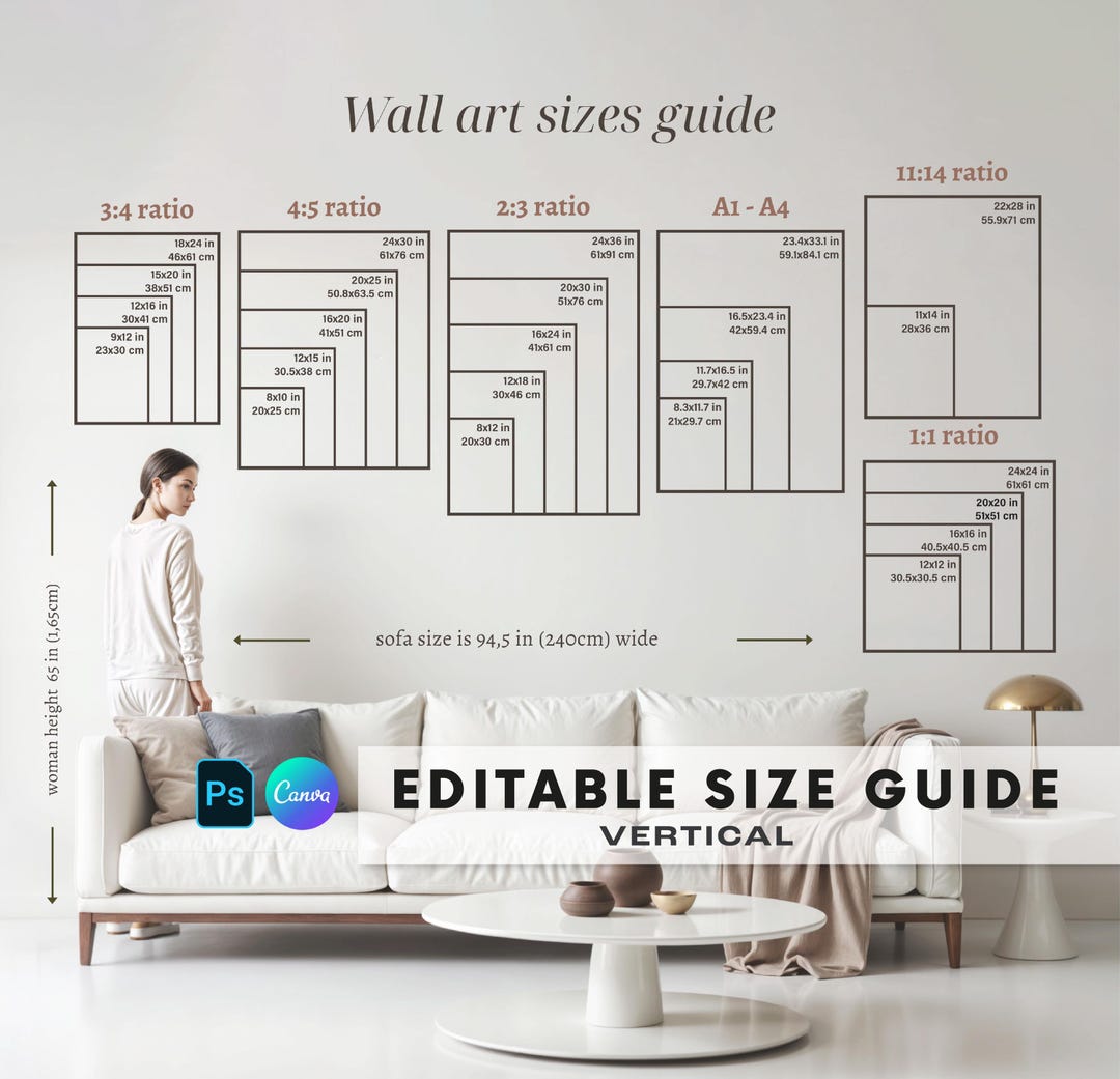 Wall Art Size Guide, Frame Size Guide, Wall Art Size Chart Vertical ...