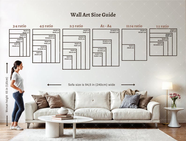 Frame Size Guide Mockup, Horizontal and Vertical Poster Size Chart ...