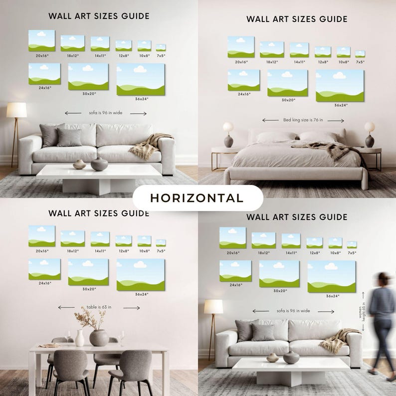 Wall Art Size Guide, Editable Canvas Size Mockup Template in Canva ...