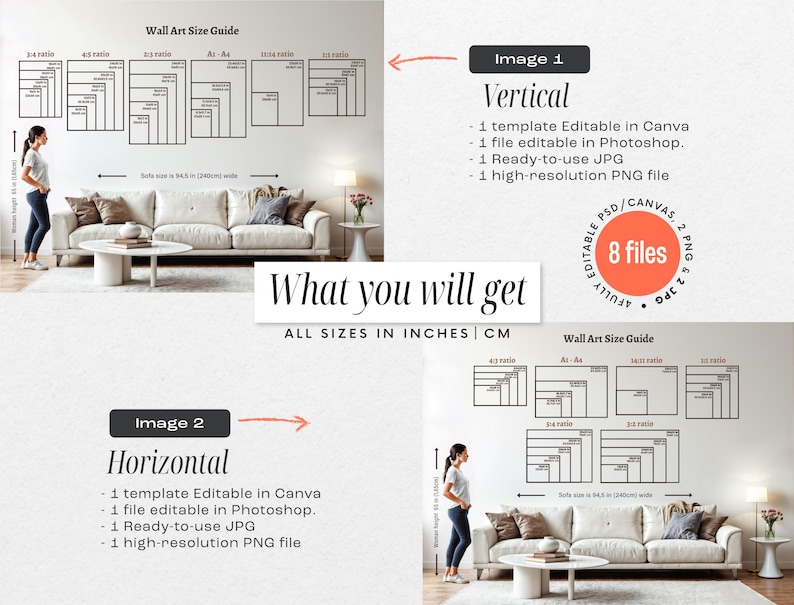 Frame Size Guide Mockup, Horizontal and Vertical Poster Size Chart ...