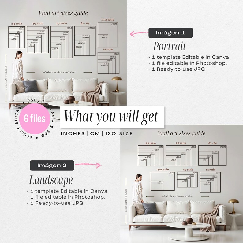 Wall Art Size Guide Mockup, Frame and Poster Size Chart, Horizontal ...