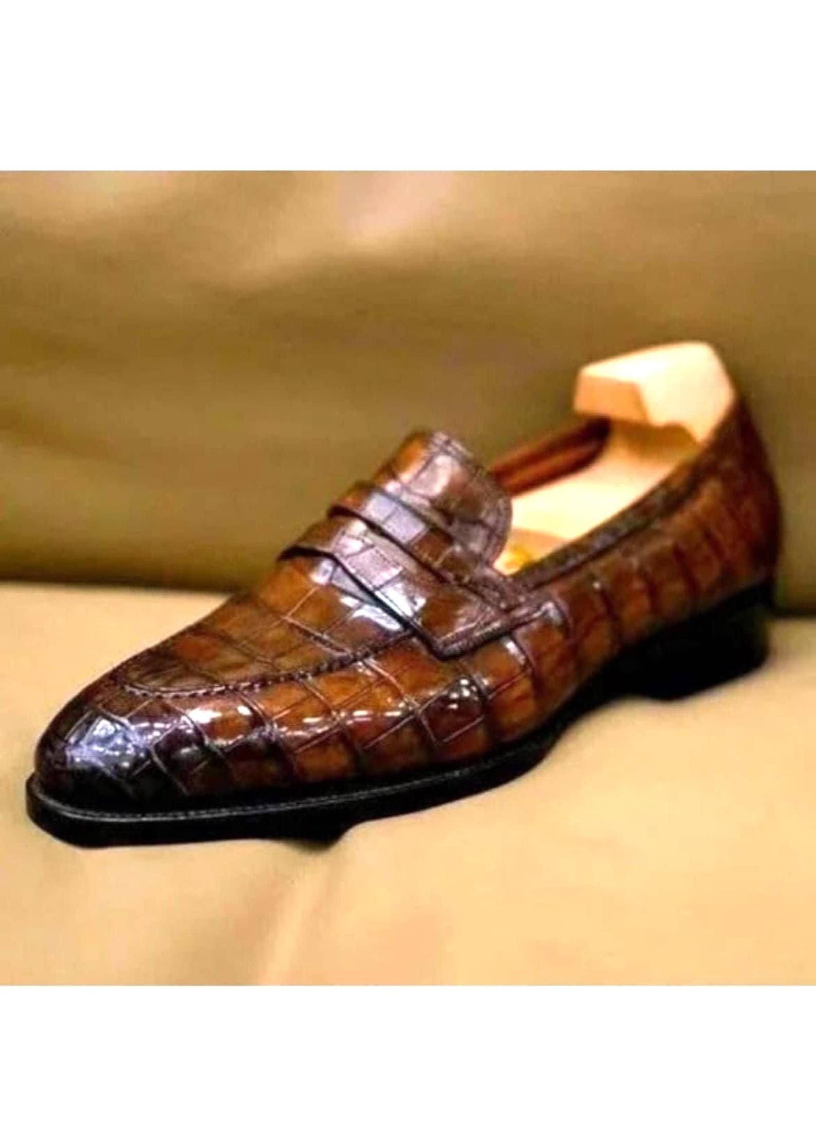 Handmade Crocodile Print Leather Loafers: Men's Bespoke Moccasins - Etsy