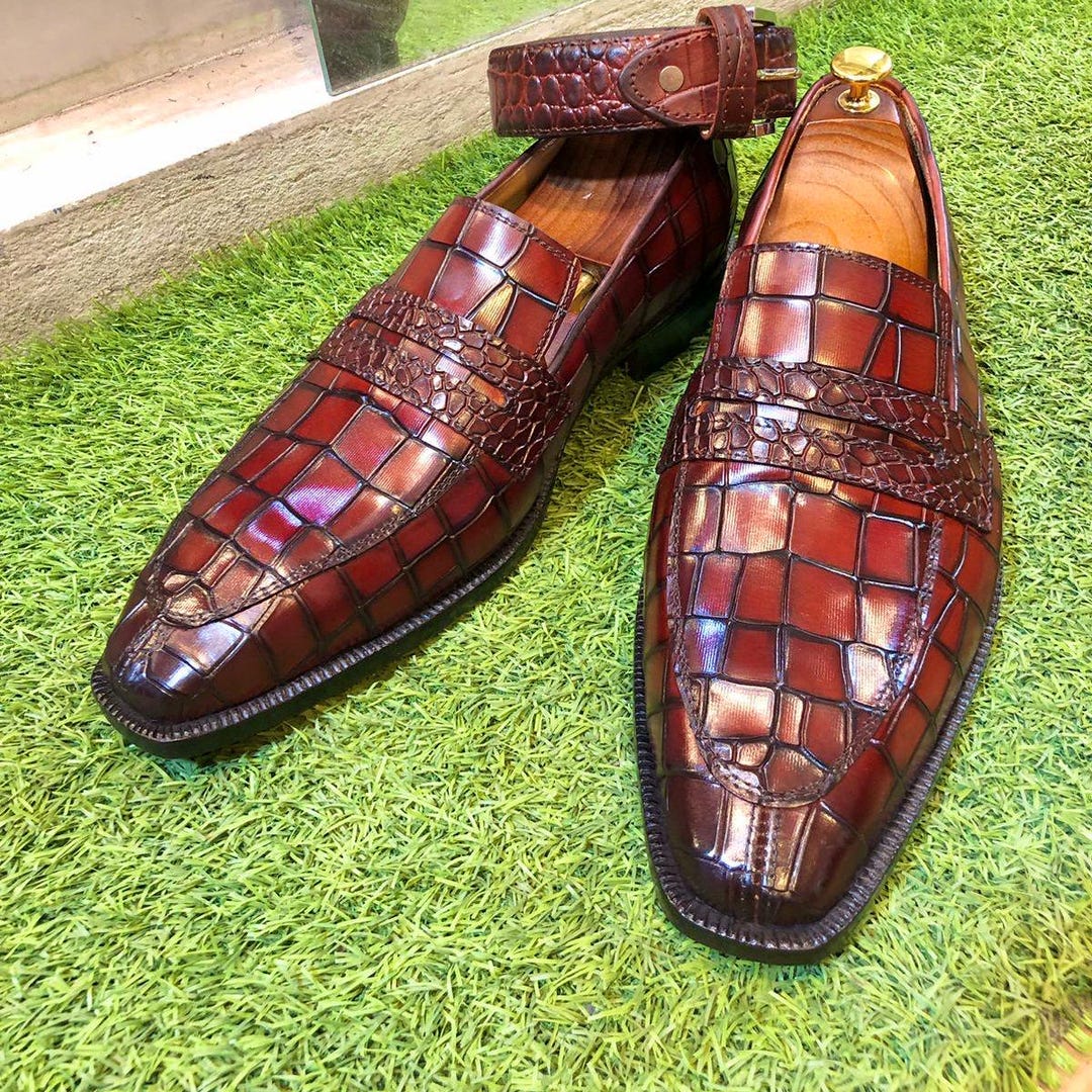 Bespoke Custom Made Printed Croc Skin Moccasin Shoes for Men ...