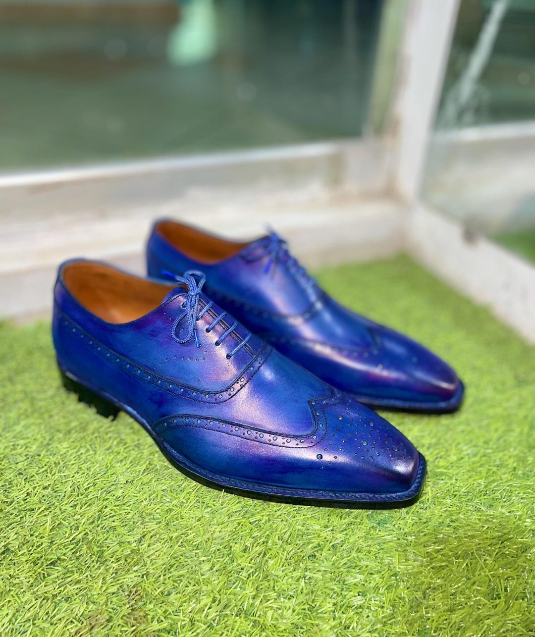 Custom Designed Blue Chiseled Toe Oxford Shoes the Ultimate Wedding ...