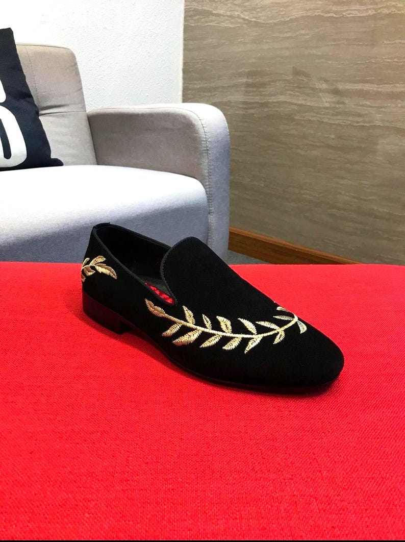 Handmade Golden Embroidery Loafers, Personalized Wedding Shoes - Etsy