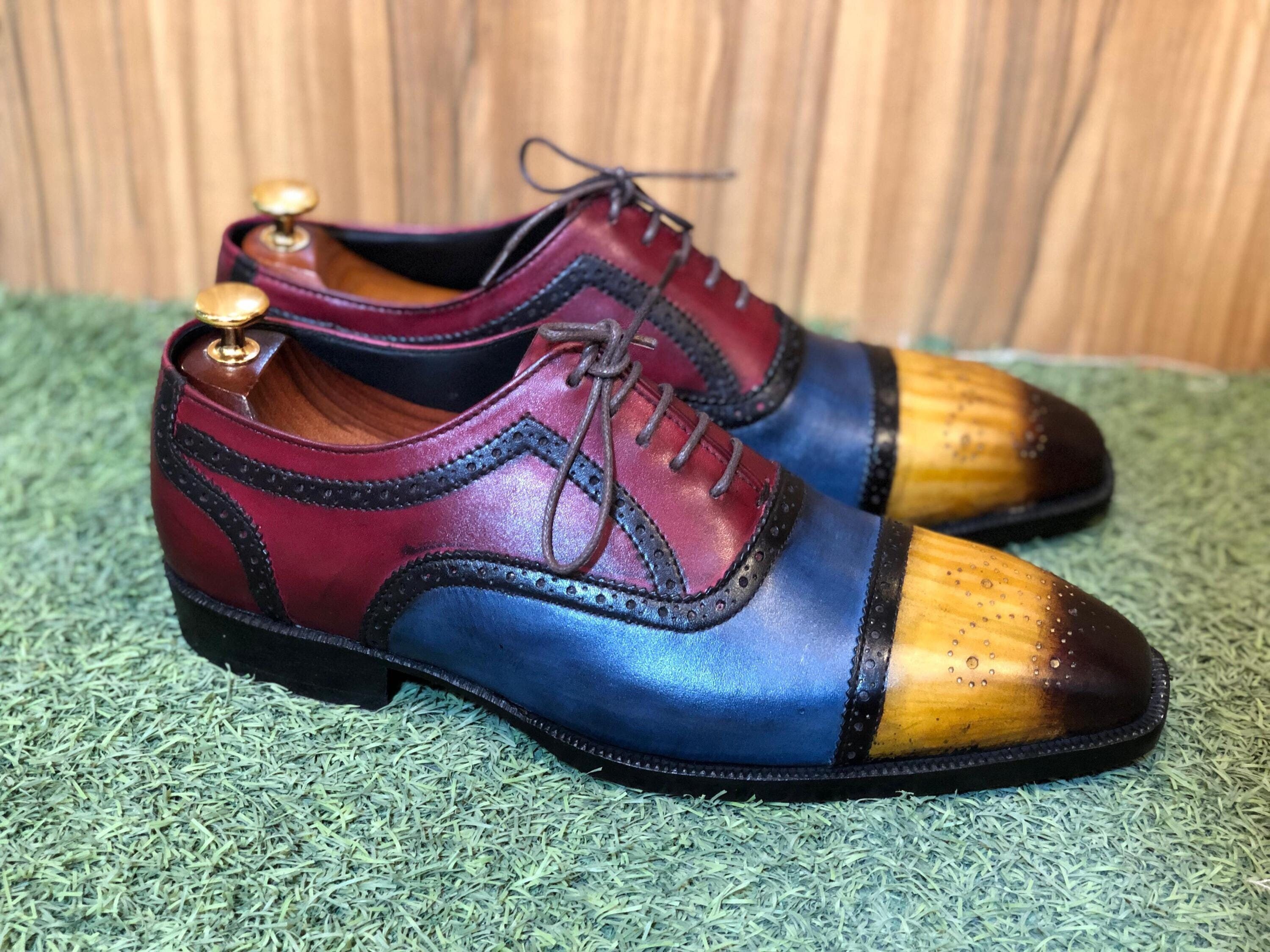 Custom Handmade Colorful Oxford Shoes for Men – Unique Wedding Gift ...