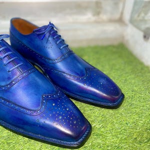 Custom Designed Blue Chiseled Toe Oxford Shoes | the Ultimate Wedding ...