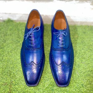 Custom Designed Blue Chiseled Toe Oxford Shoes | the Ultimate Wedding ...