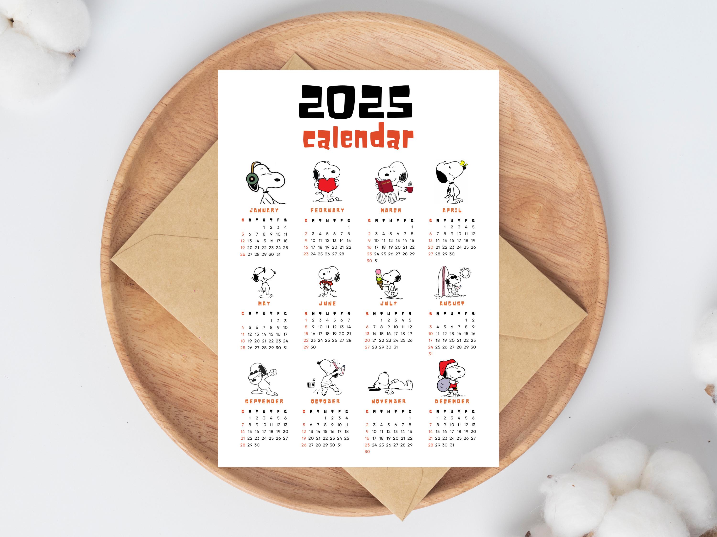 Calendar 2025, Snoopy Calendar, Printable Calendar, 2025 Calendar ...