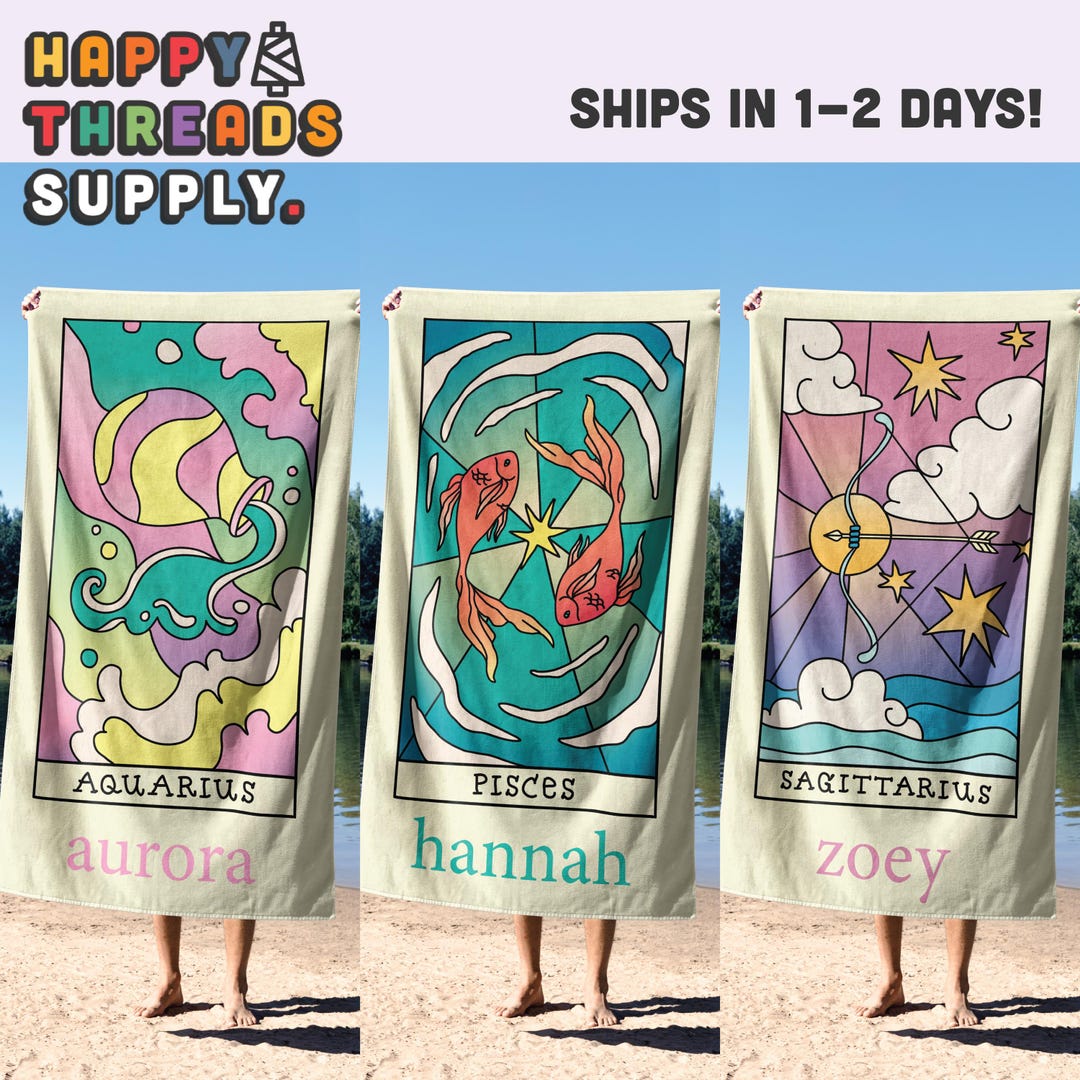 Custom Zodiac Beach Towel - Horoscope Name Towel - Star Sign Birthday ...