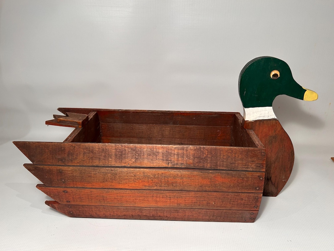 Vtg. Handmade Wooden Mallard Duck Planter Cottage Decor Flowers Outdoor ...