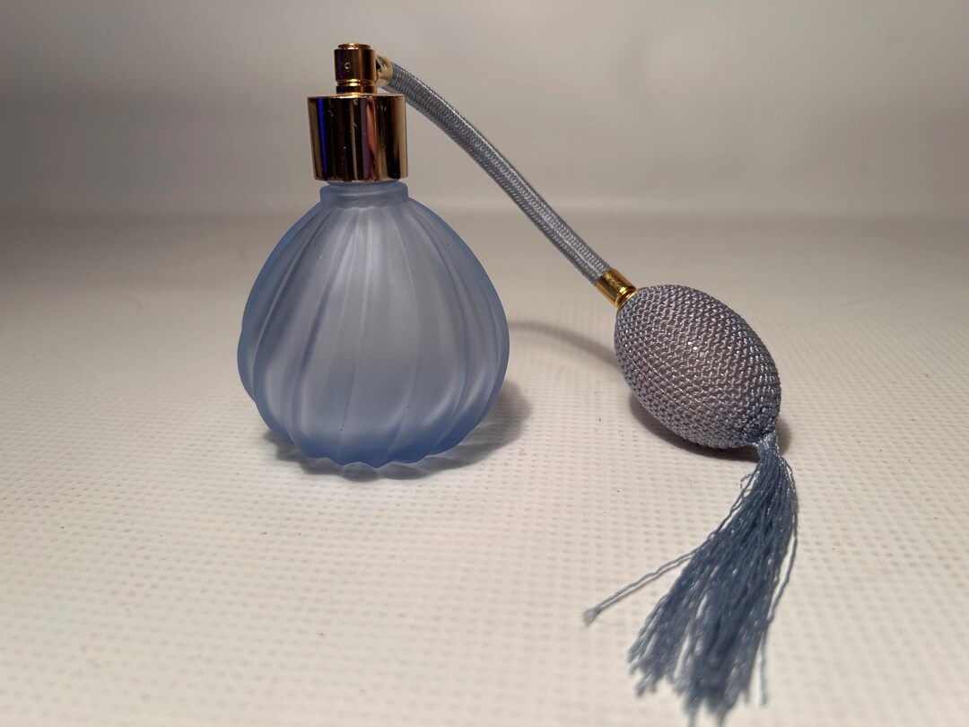 Vintage Blue Glass Atomizer Perfume Bottle Refillable Frosted Swirled ...