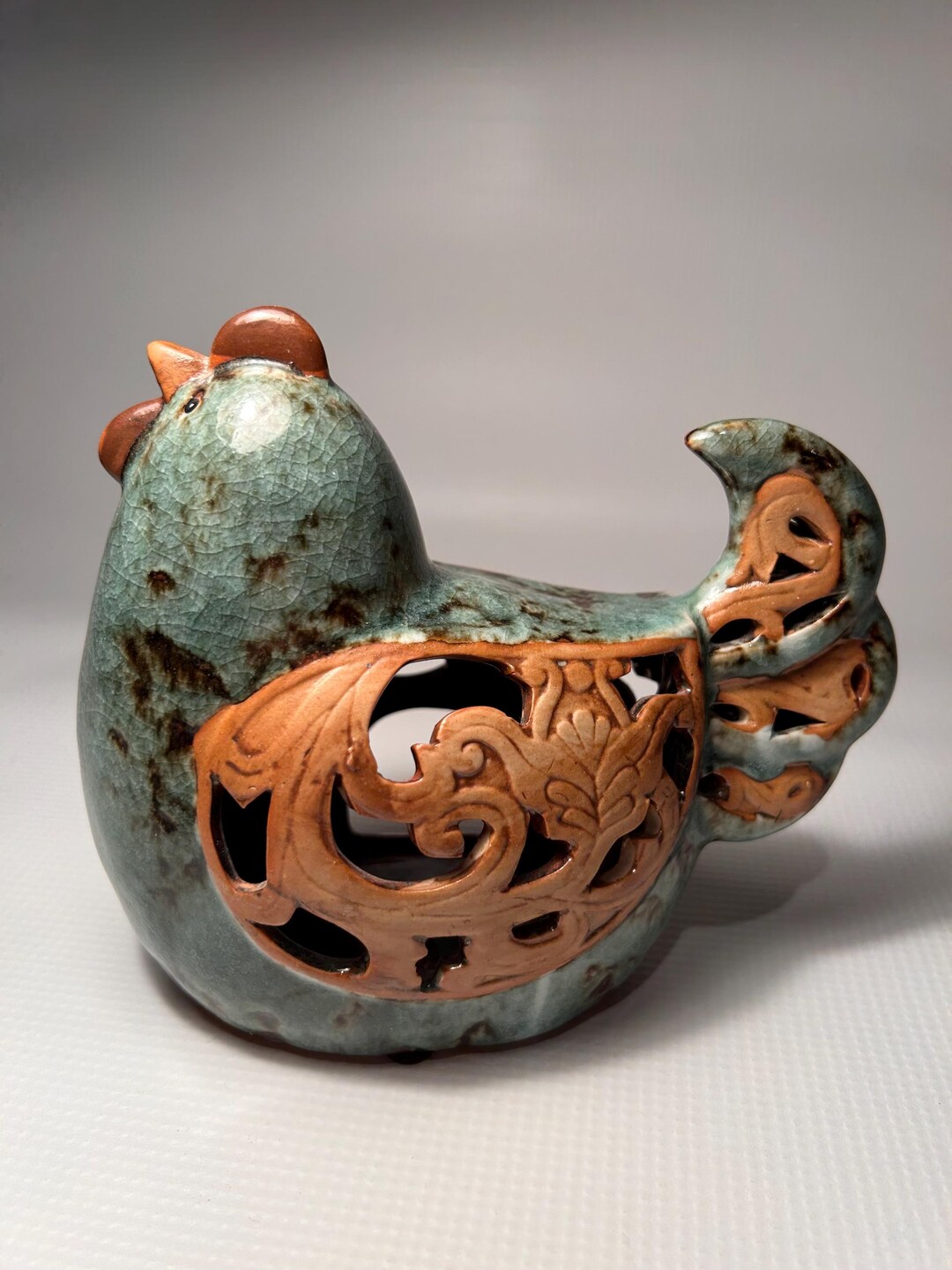 Vtg. Chicken Tea Light Holder Pottery Glazed - Etsy