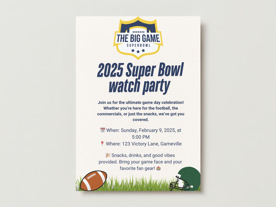 Editable Super Bowl Party Invitation Template Instant Download ...