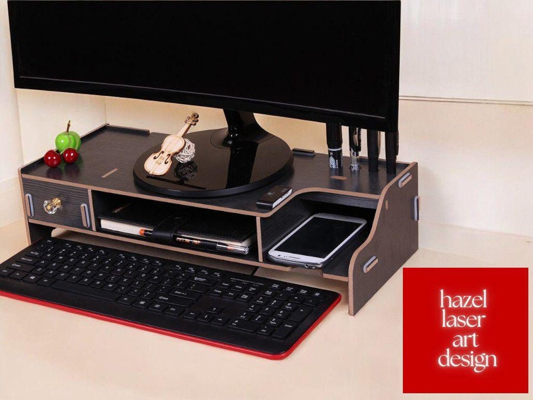 Laser Cut PC Desktop Organizer With Keyboard Mouse Storage Slots Vector ...