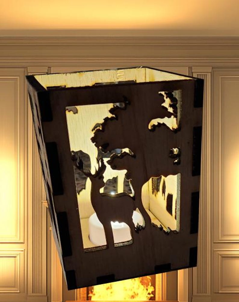 Custom Laser Cut Light Box With LED Tea Candle | Deer & Tree or Palm ...