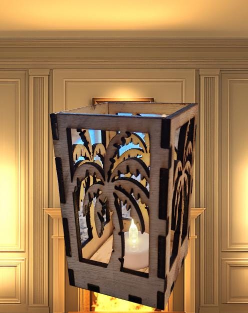 Custom Laser Cut Light Box With LED Tea Candle | Deer & Tree or Palm ...