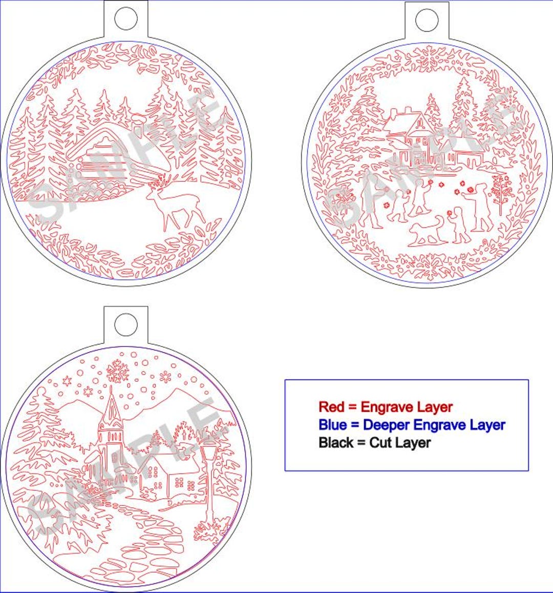 Laser Cut Files for 3 Christmas Ornaments - Lightburn, PDF and SVG ...