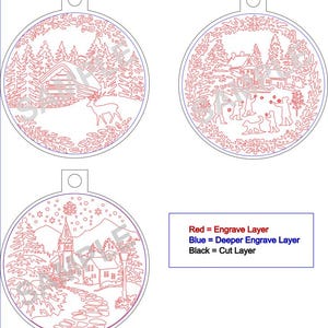 Laser Cut Files for 3 Christmas Ornaments Lightburn, PDF and SVG Files ...