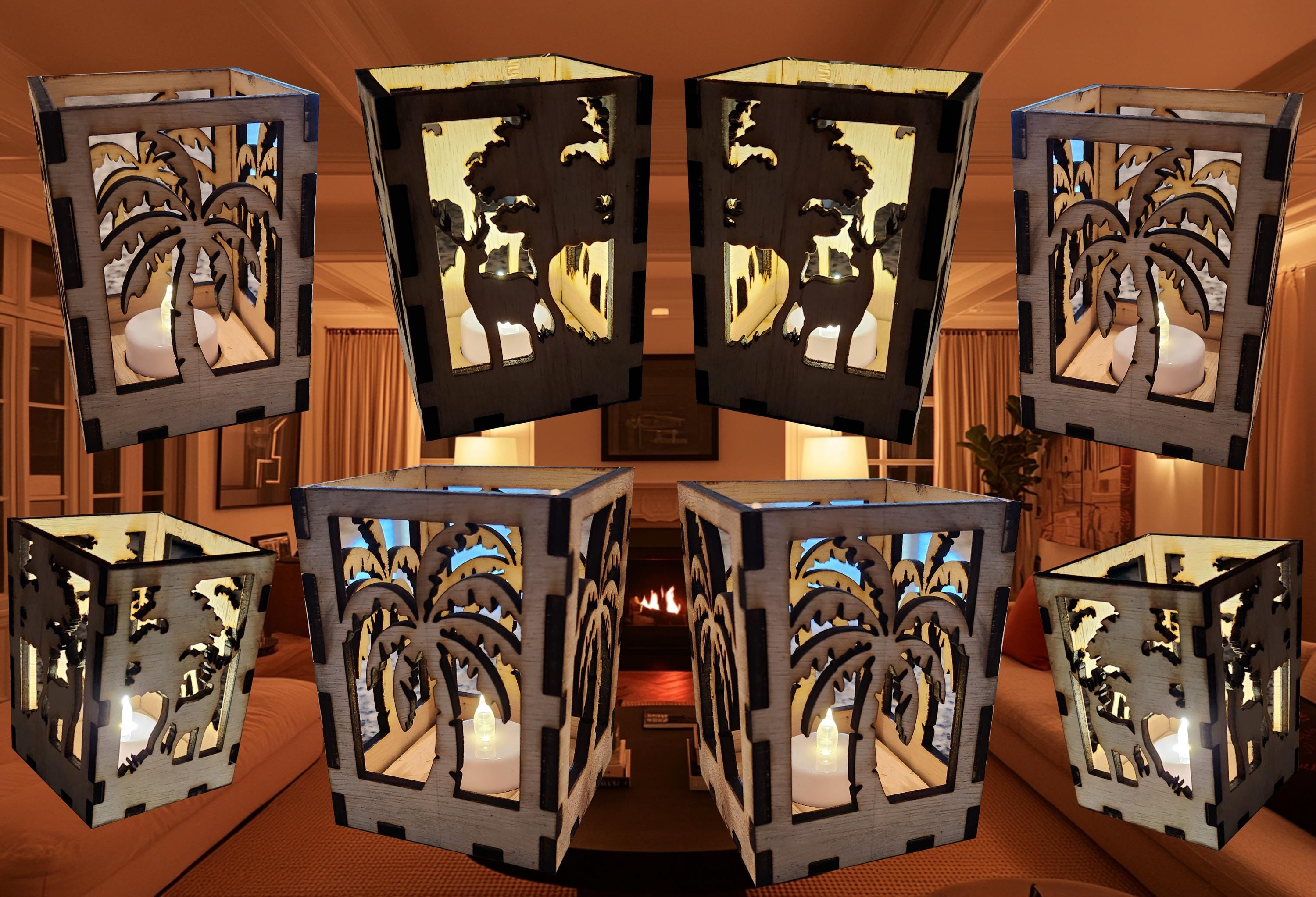 Custom Laser Cut Light Box With LED Tea Candle | Deer & Tree or Palm ...