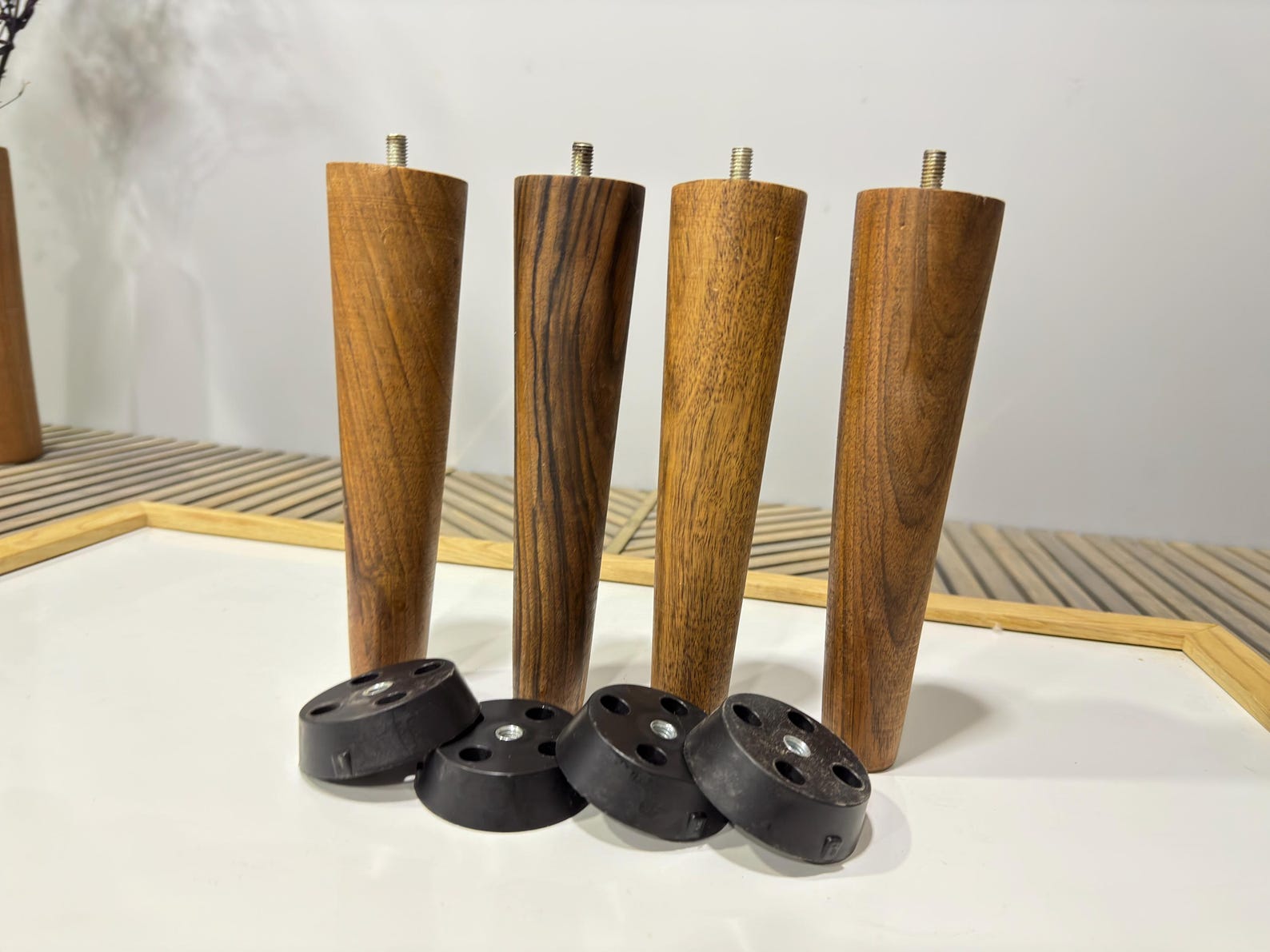 Rustic Solid Oak Sofa Legs Set of 4, 2 Square Blocks, Easy Mount With ...