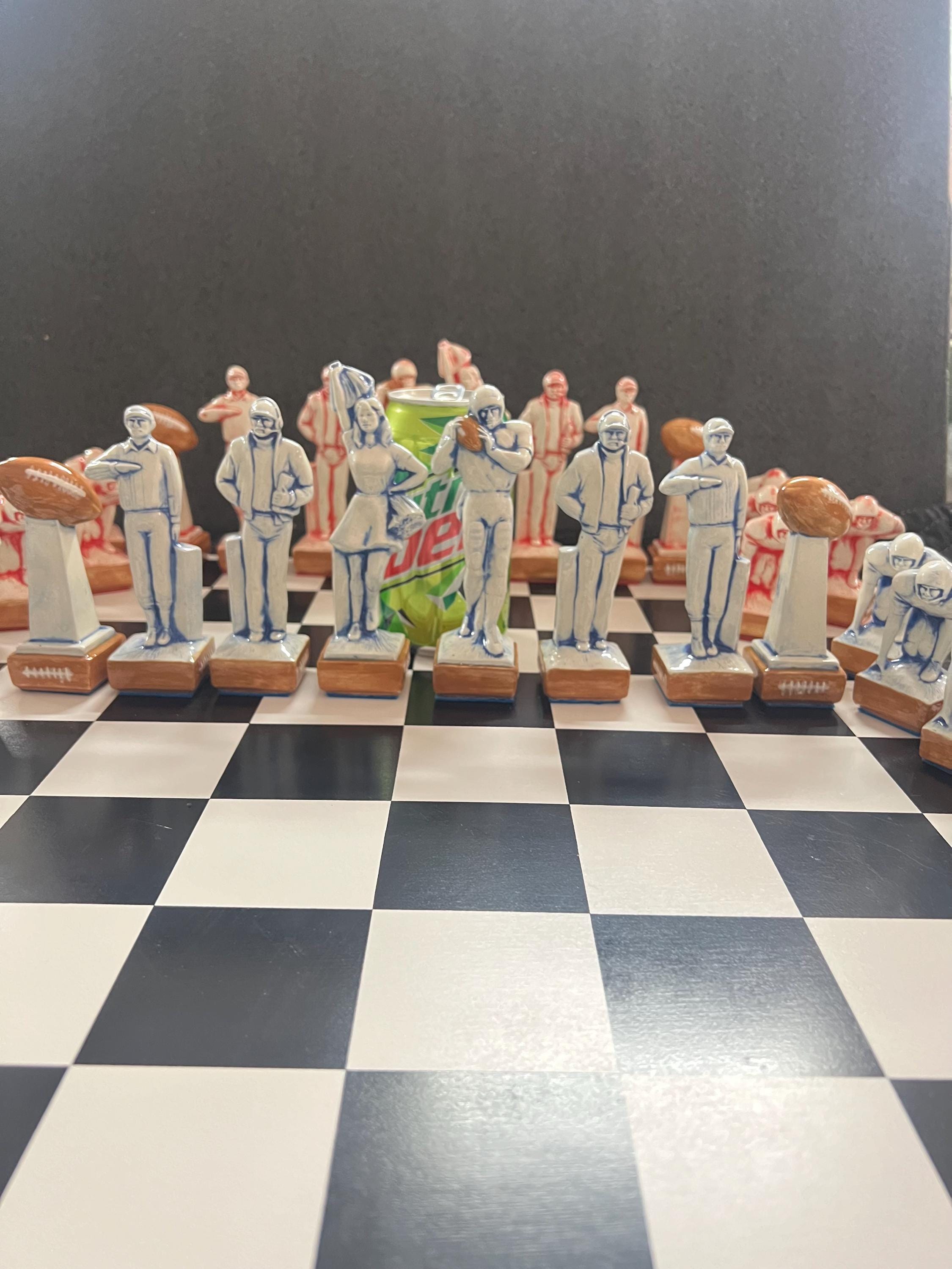 Ceramic Football CHESS Set, Handmade, Painted in a Red & Blue Color ...
