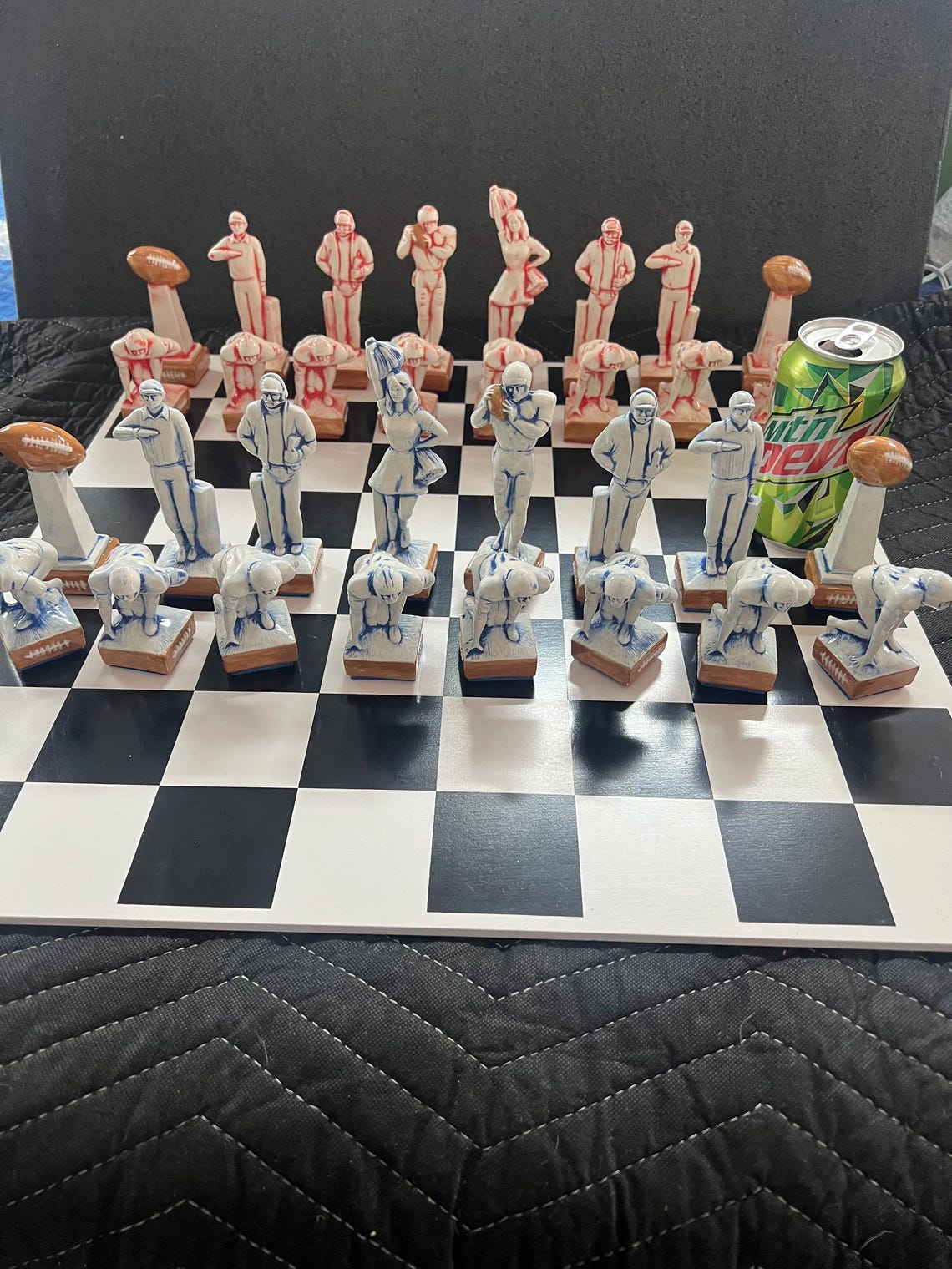 Ceramic Football CHESS Set, Handmade, Painted in a Red & Blue Color ...