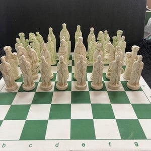 Ceramic Renaissance Chess Set, Handmade, Painted in a Green & Parchment ...