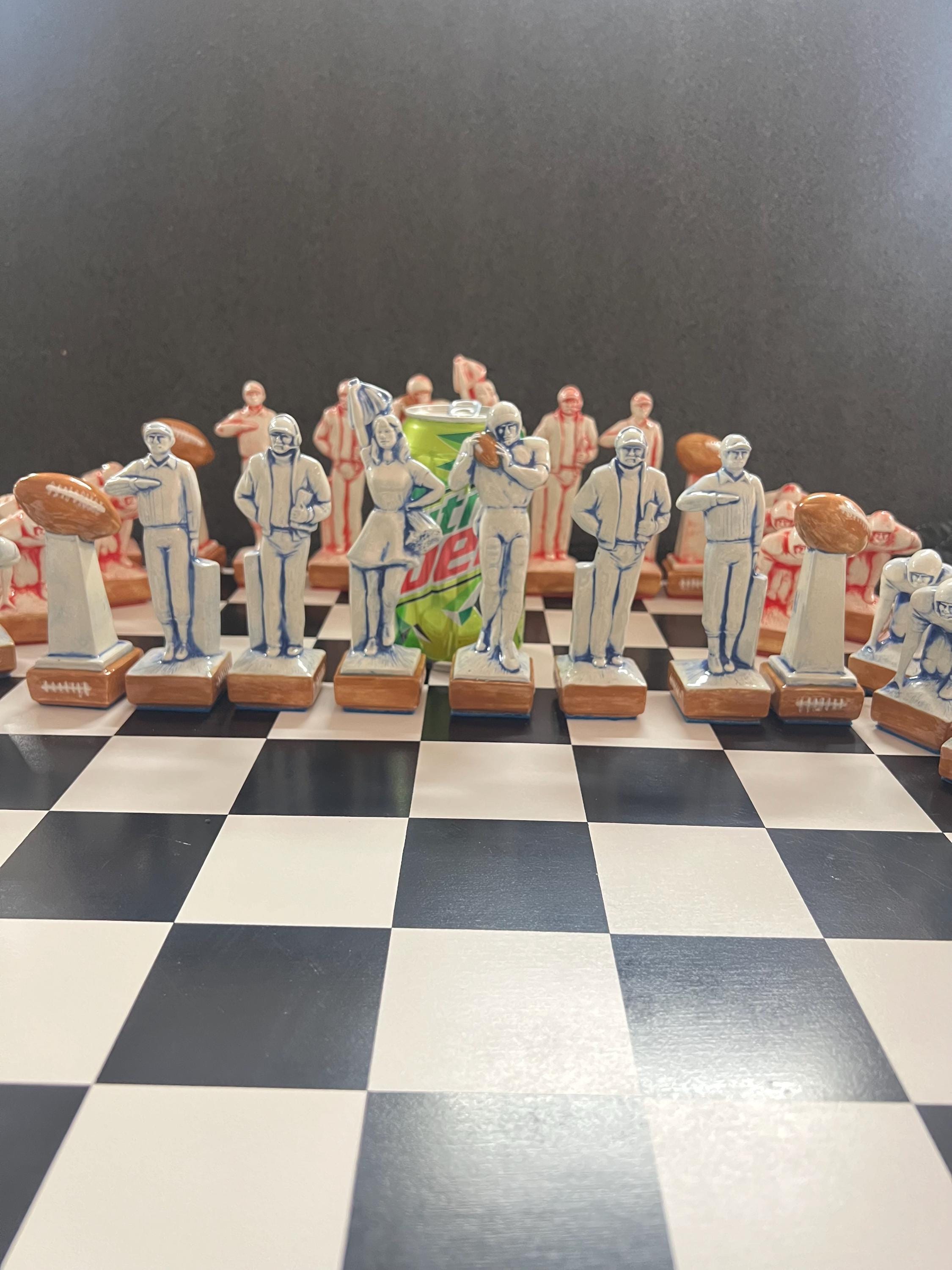 Ceramic Football CHESS Set, Handmade, Painted in a Red & Blue Color ...