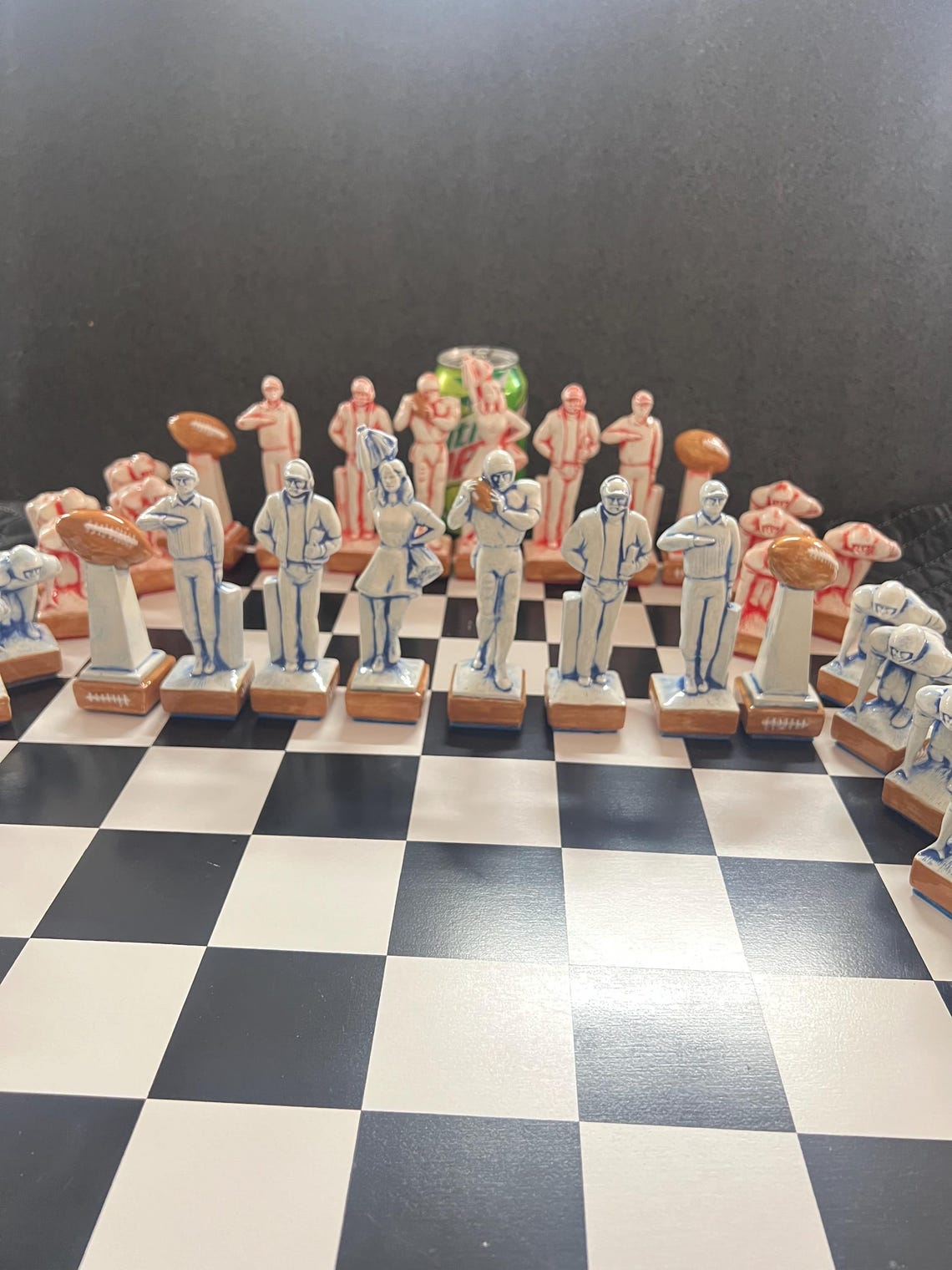 Ceramic Football CHESS Set, Handmade, Painted in a Red & Blue Color ...