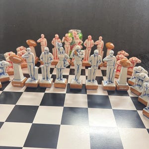 Ceramic Football CHESS Set, Handmade, Painted in a Red & Blue Color ...