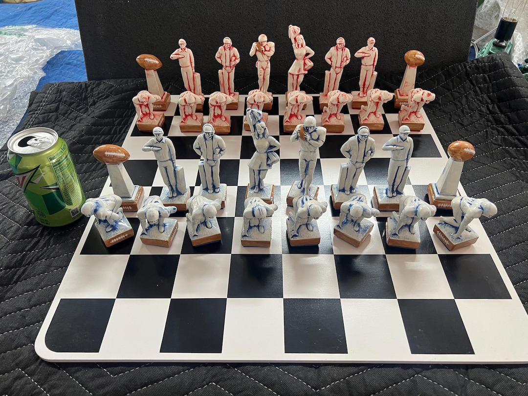 Ceramic Football CHESS Set, Handmade, Painted in a Red & Blue Color ...