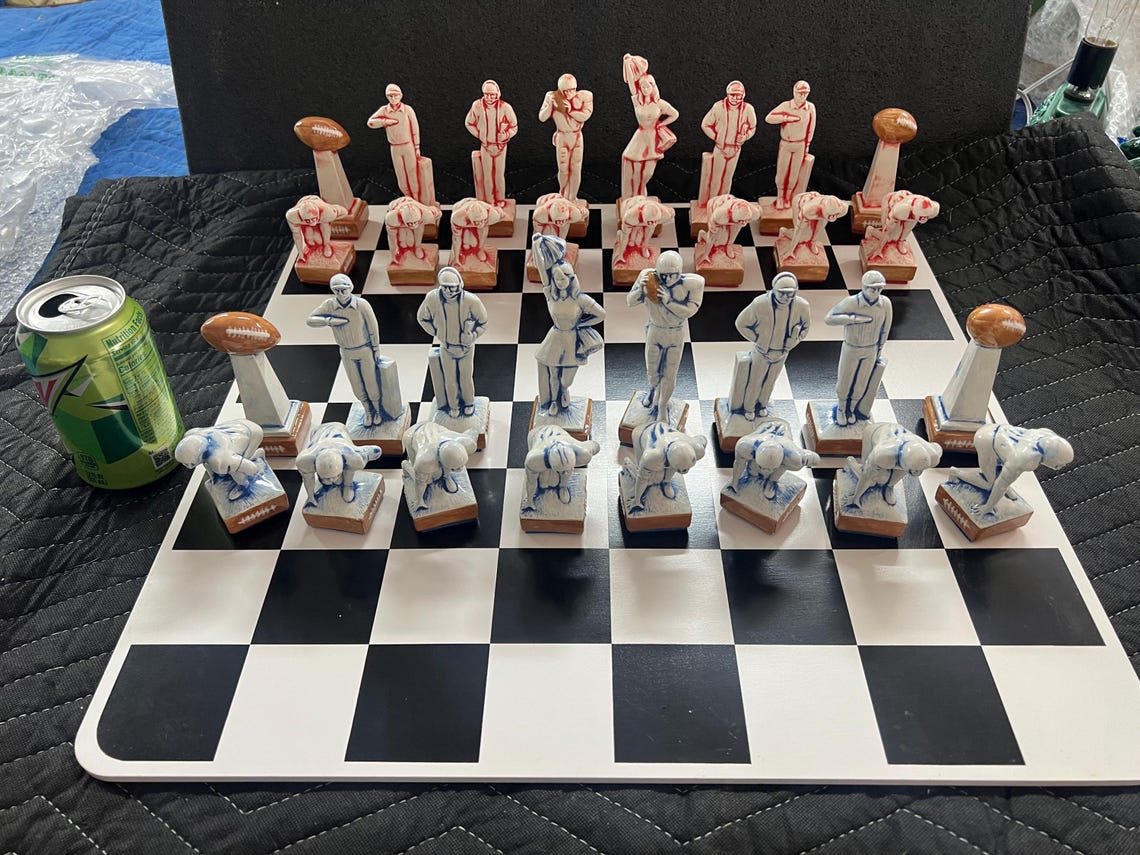 Ceramic Football CHESS Set, Handmade, Painted in a Red & Blue Color ...