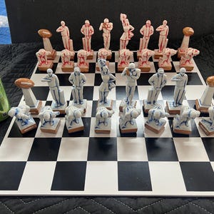 Ceramic Football CHESS Set, Handmade, Painted in a Red & Blue Color ...