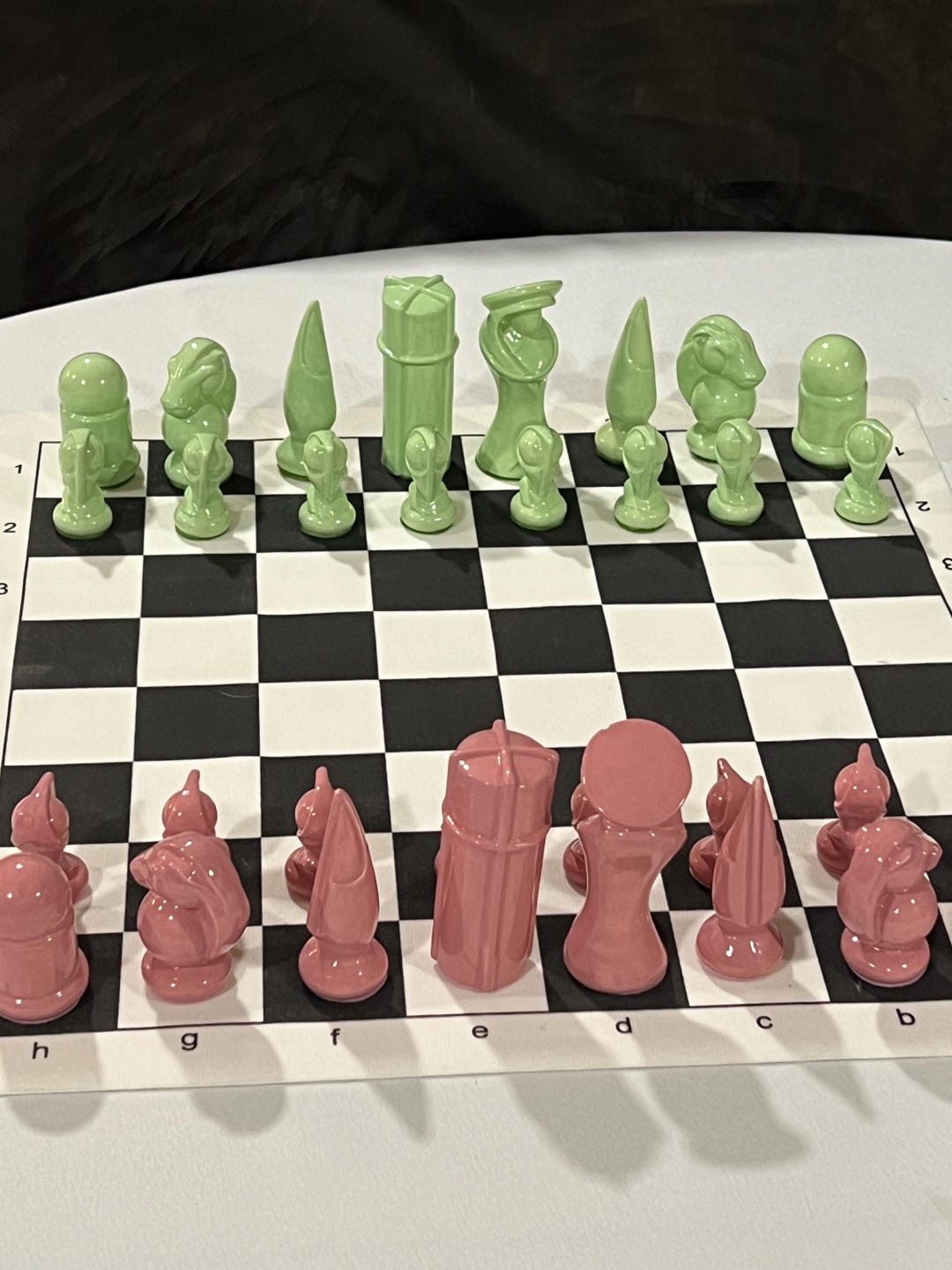 Handmade Ceramic Chess Set: Contemporary Carnation Pink & Iced Mint ...