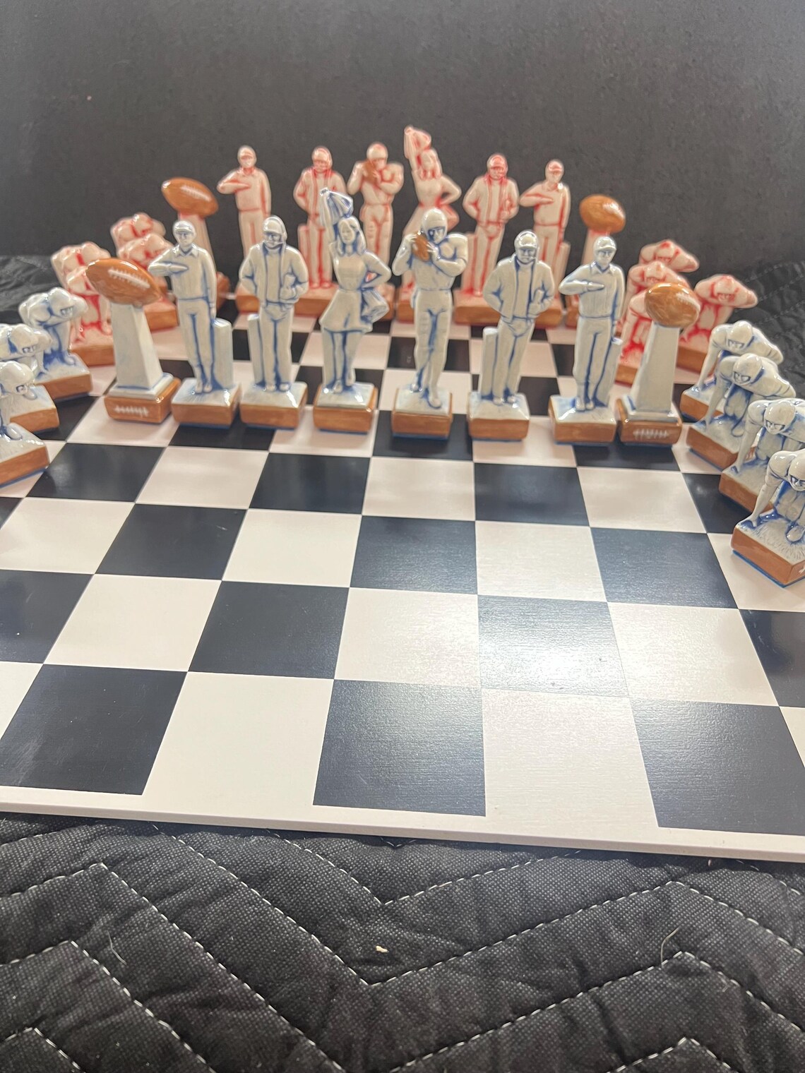 Ceramic Football CHESS Set, Handmade, Painted in a Red & Blue Color ...