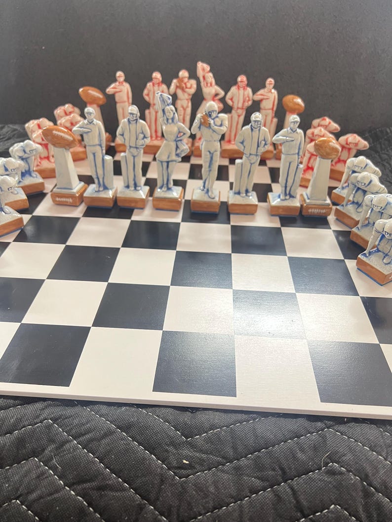 Ceramic Football CHESS Set, Handmade, Painted in a Red & Blue Color ...