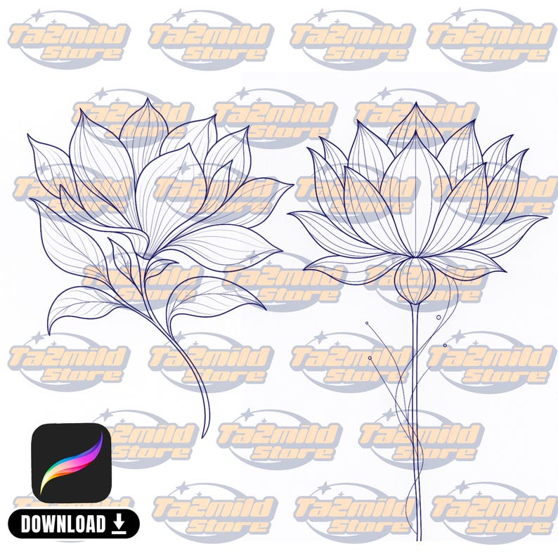 Lotus Flower Procreate Brushes: Spiritual Tattoo Stamps (digital ...